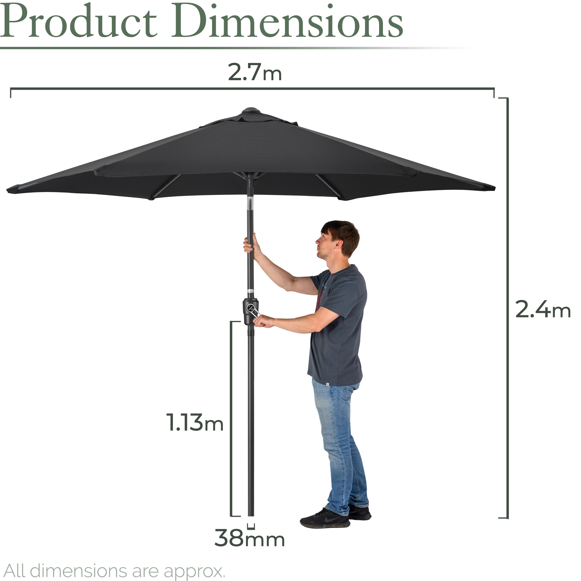 CHRISTOW Tilting Garden Parasol Umbrella UV Protective Polyester Canopy ...