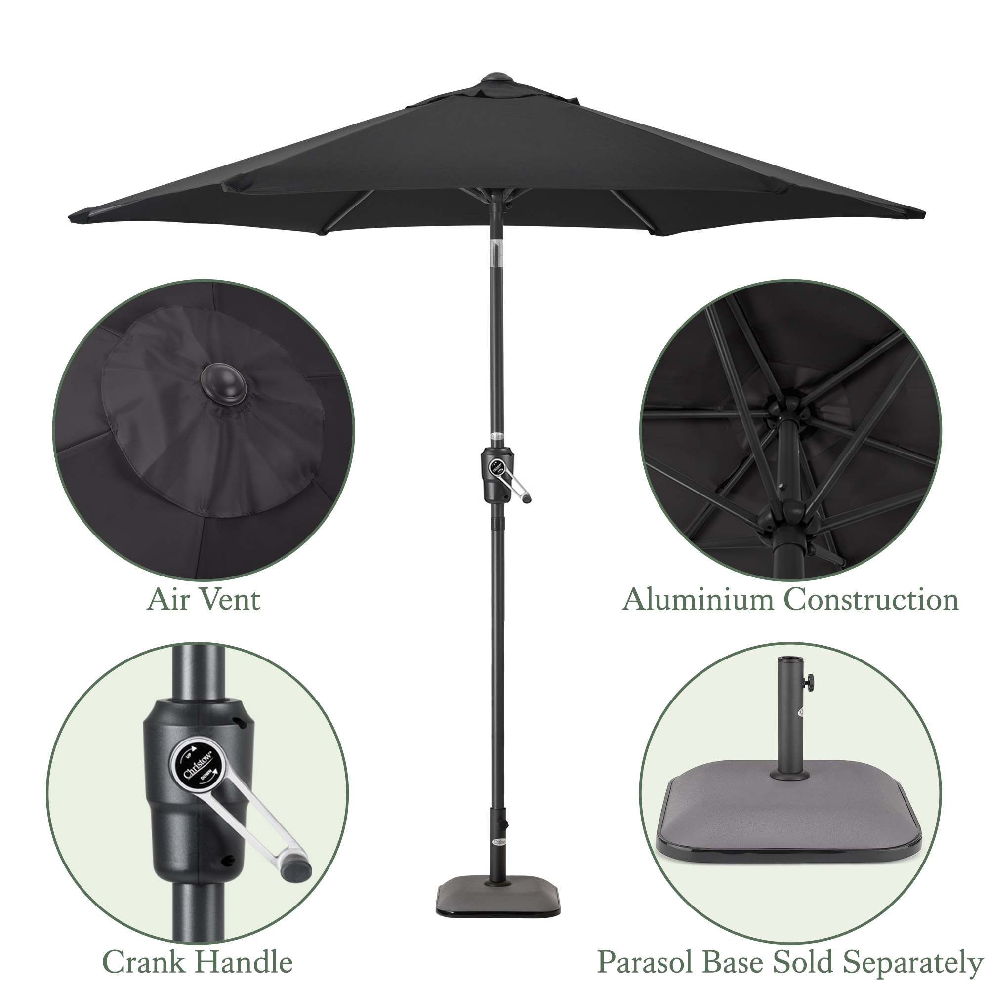 CHRISTOW Tilting Garden Parasol Umbrella UV Protective Polyester Canopy ...