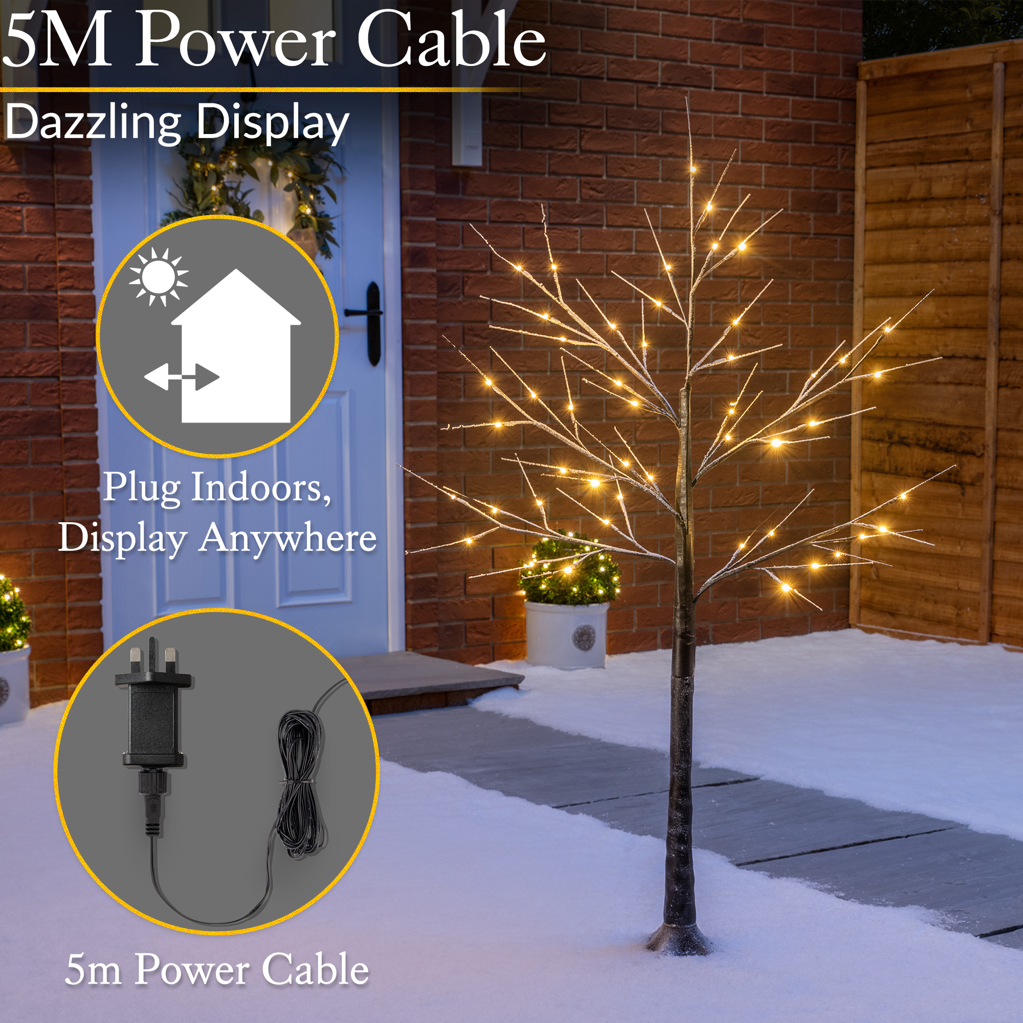 Snowy Twig Tree Light Up Birch LED Christmas Decoration Indoor Outdoor ...