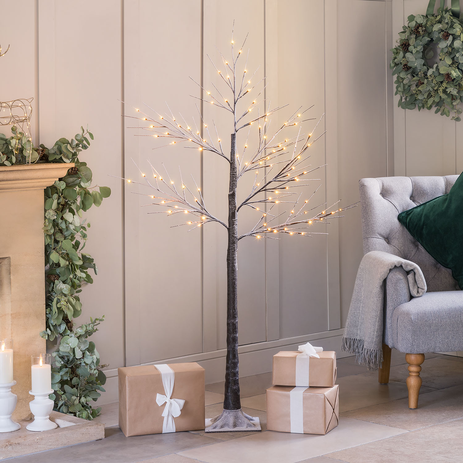 Snowy Twig Tree Light Up Birch LED Christmas Decoration Indoor Outdoor ...