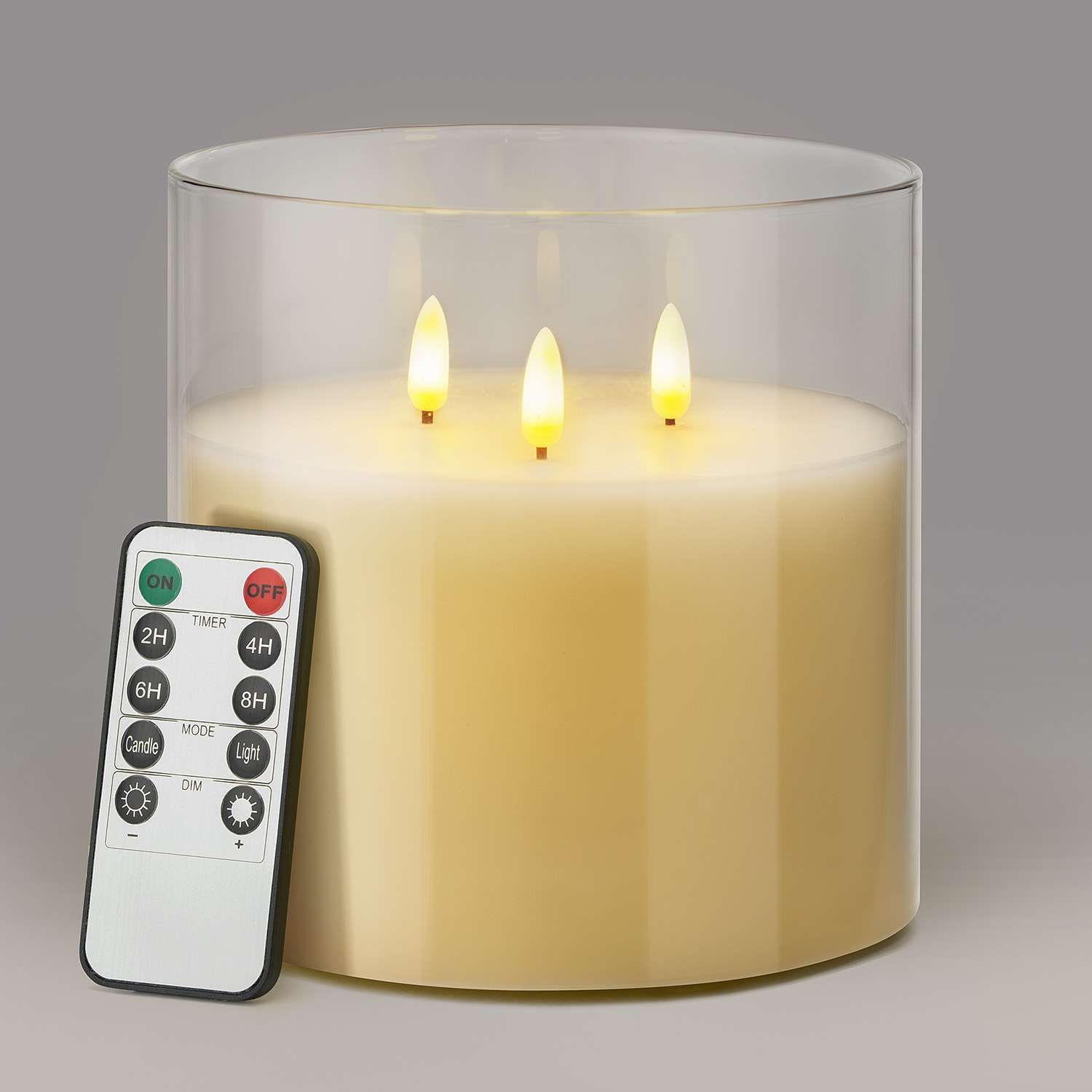 Flameless LED Candle Remote Control 3 Wick Smoked Glass Jar Real Wax ...