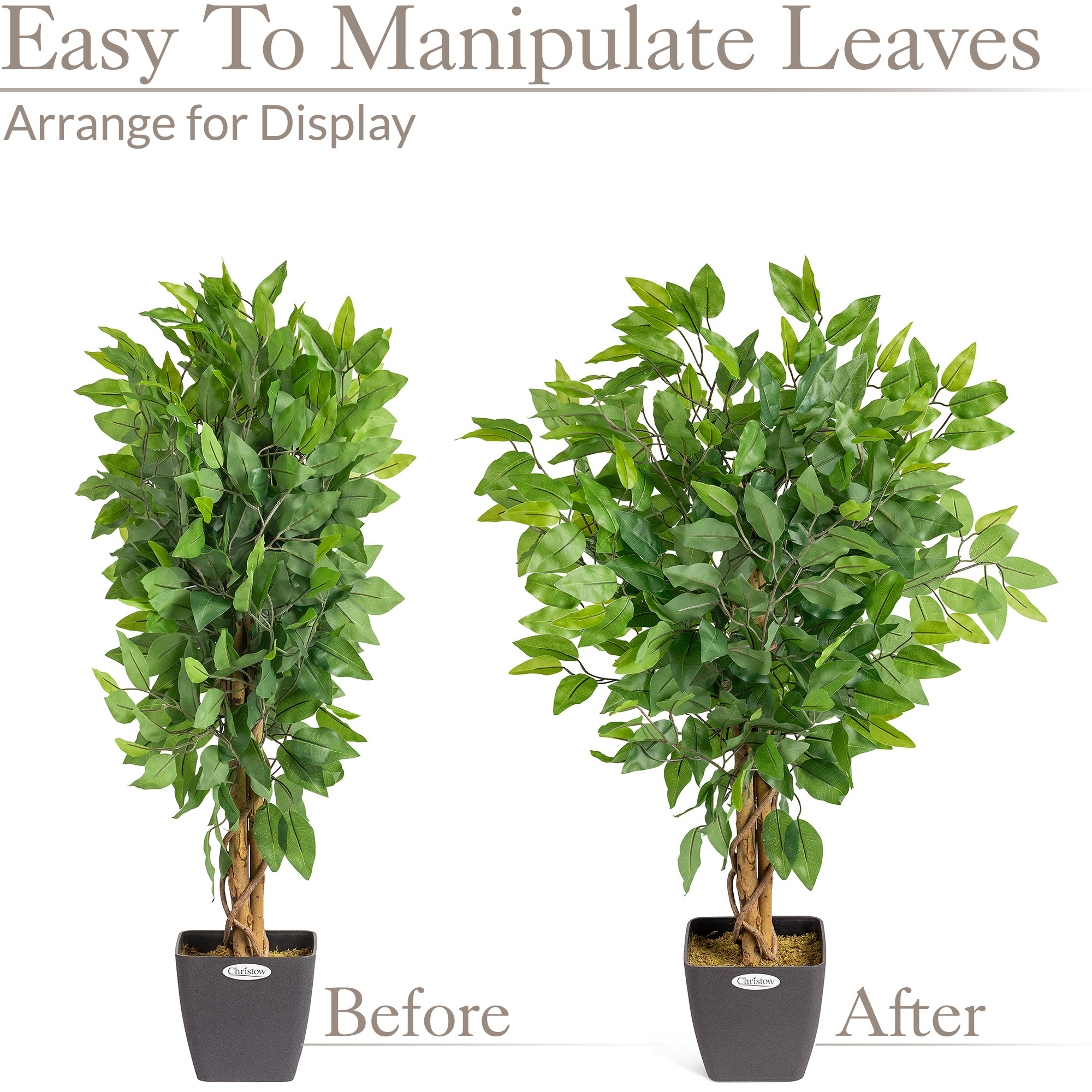 Artificial Ficus Tree Realistic Faux House Plant Decoration in Pot 3ft ...